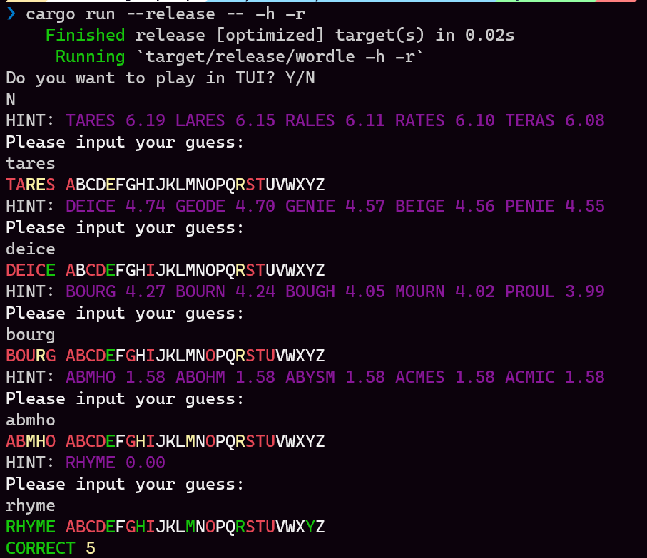 GitHub - zhaozkTHU/wordle: 2022暑期大作业: rust-wordle