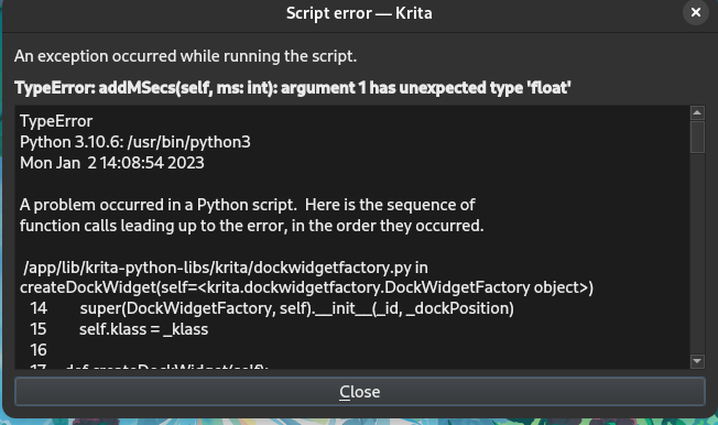 Python error on krita flatpak(linux) · Issue #1 · EyeOdin/imagine_board · GitHub