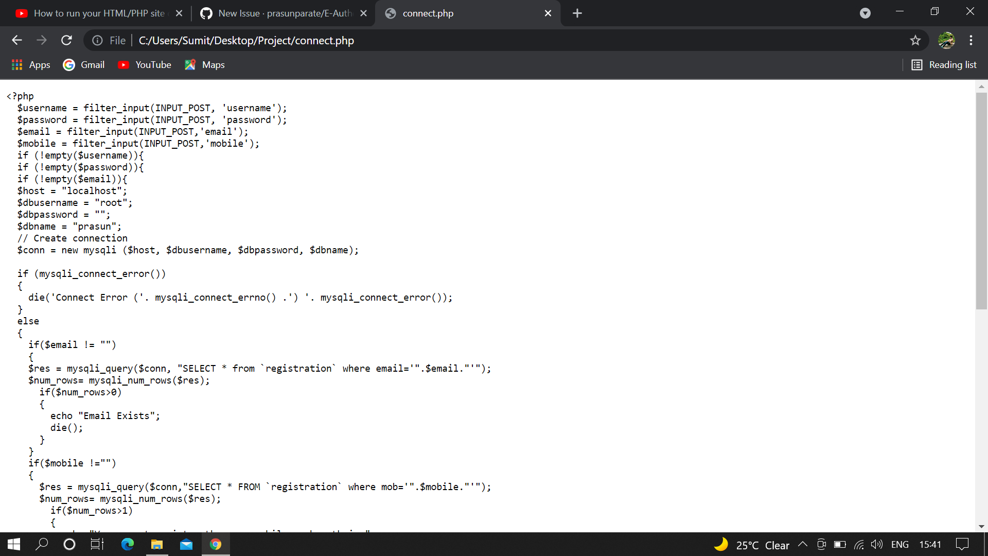 About showing code on the page after click on submission of registration page. · Issue #4 ...