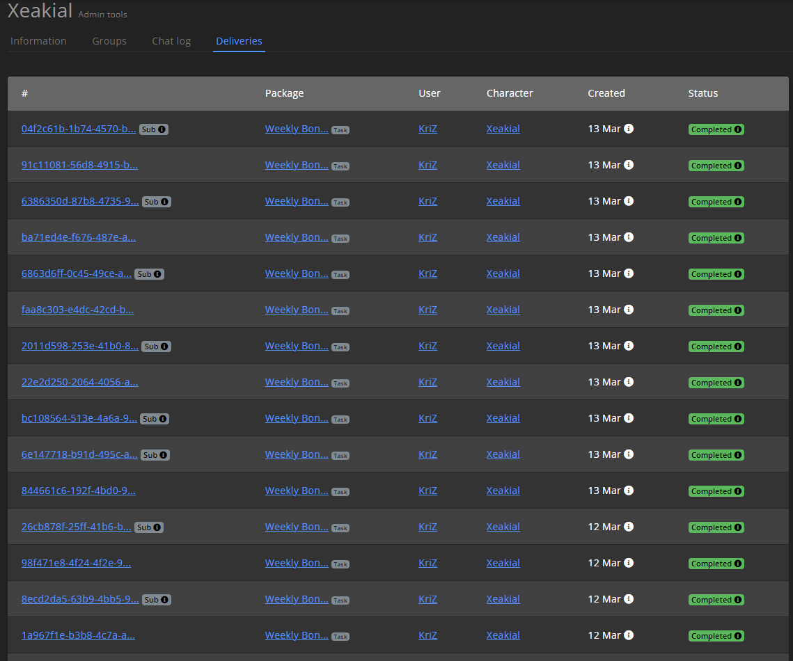 task/event log getting placed into deliveries under the user profile ...
