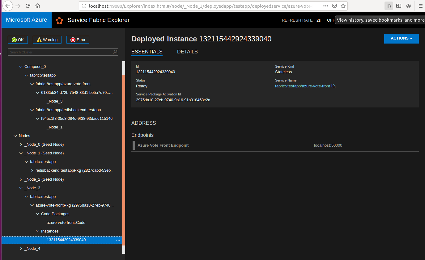 Could not connect to redisbackend from the azure-vote-front in a Linux Service fabric cluster ...