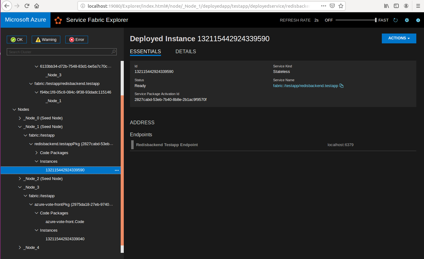 Could not connect to redisbackend from the azure-vote-front in a Linux Service fabric cluster ...