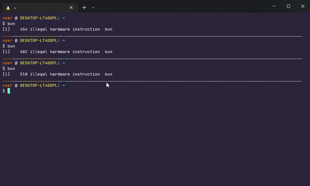 Illegal hardware instruction in wsl2 ubuntu · Issue #282 · oven-sh/bun · GitHub