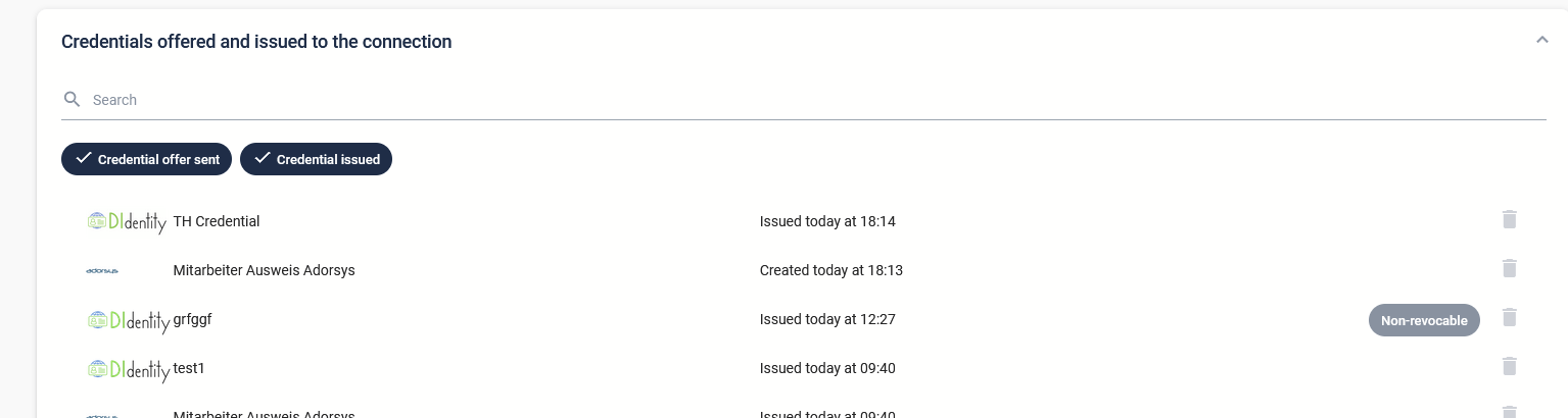 detailed overview of one connection: show all proofs and credentials ...
