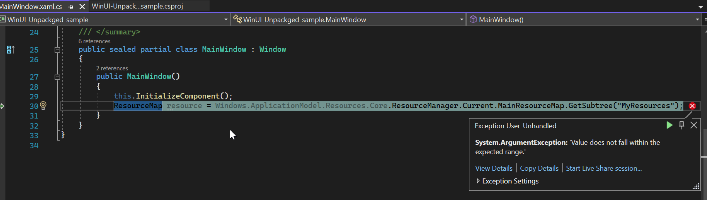ArgumentException was thrown when trying to get the resources in WinUI unpackaged project ...