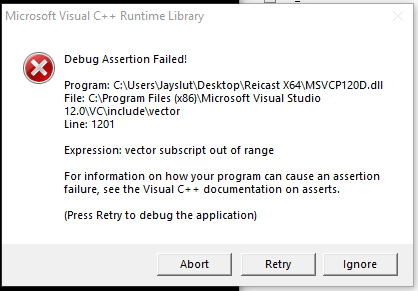 Error on load "Debug Assertion Failed" · Issue #1192 · skmp/reicast-emulator · GitHub