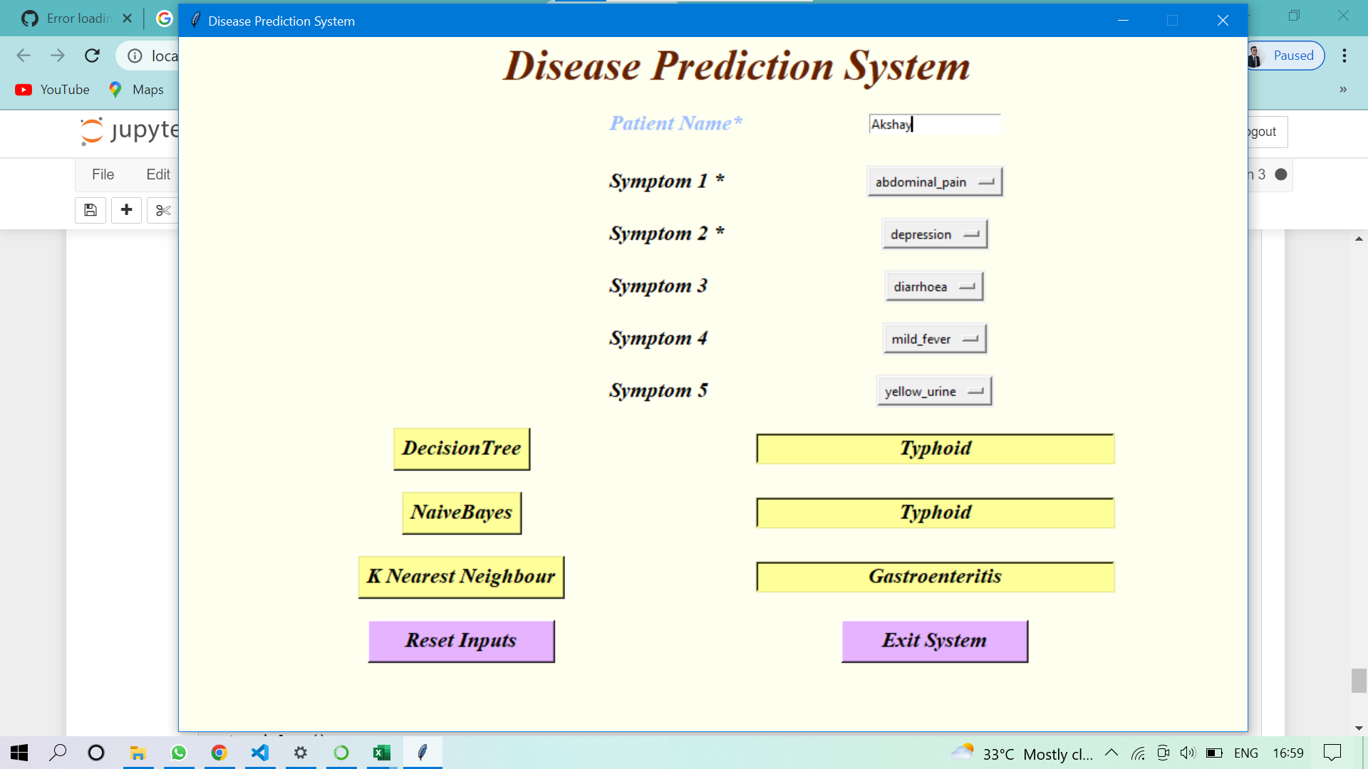GitHub - akshaymatre08/diseasepredictionsystem: Disease Prediction System using KNN, Decision ...