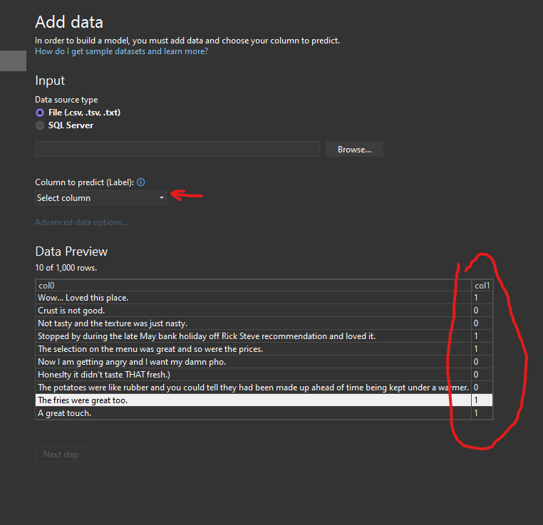 Column To Predict Not Showing Options Or Select Manually · Issue 2701 · Dotnetmachinelearning