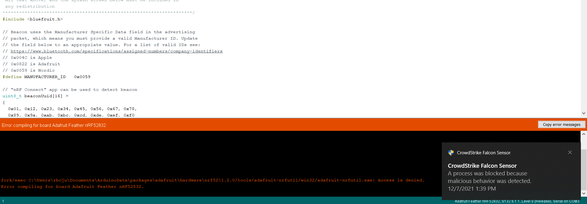 Crowdstrike Falcon Sensor Error · Issue 36 · Adafruit Adafruit Nrf52 Nrfutil · Github