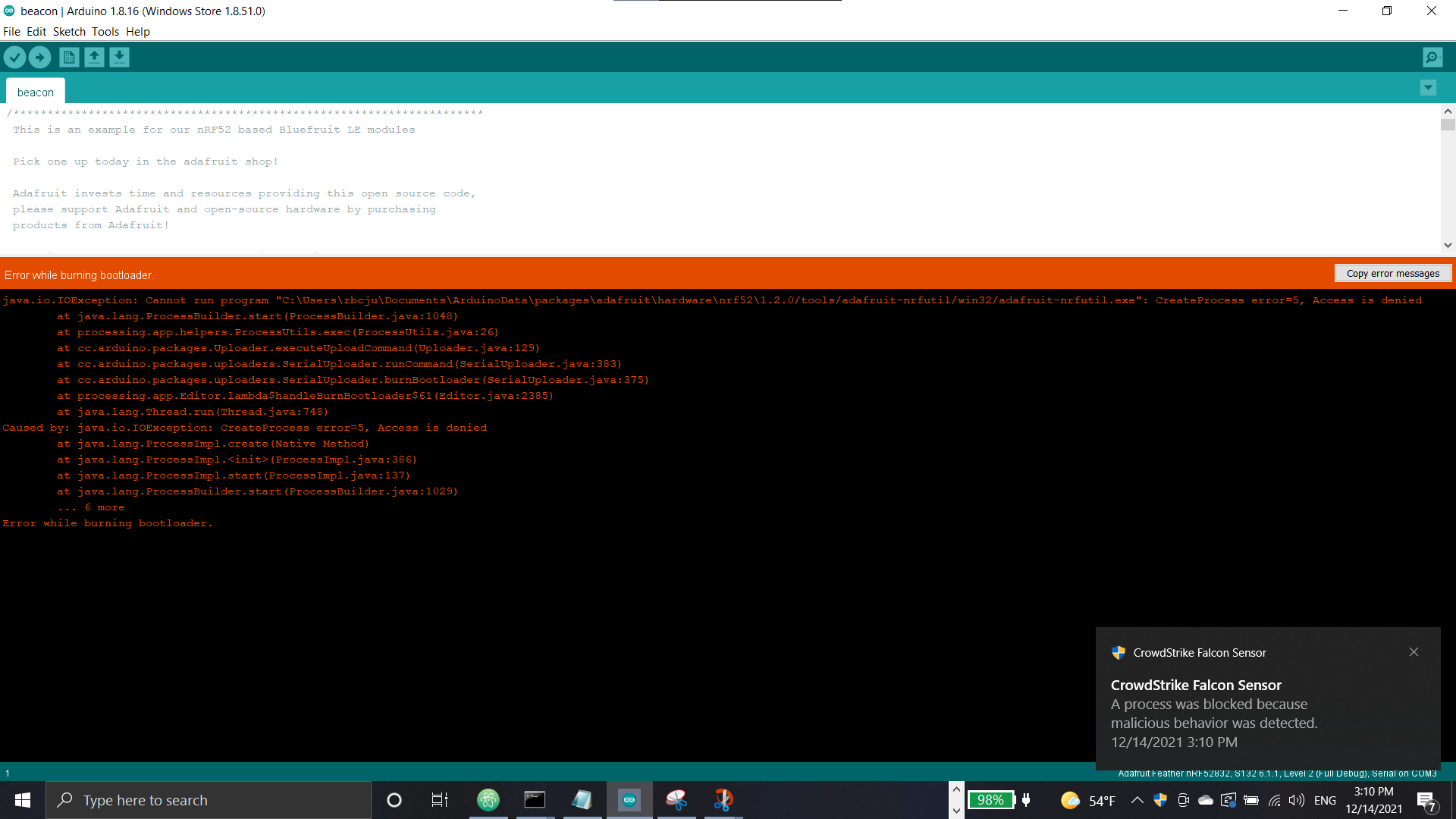 Crowdstrike Falcon Sensor Error · Issue 36 · Adafruit Adafruit Nrf52 Nrfutil · Github
