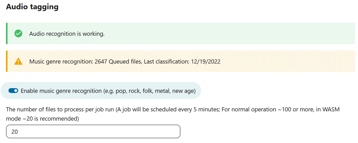 Audio tagging reported as working, but shows no movement · Issue #767 · nextcloud/recognize · GitHub
