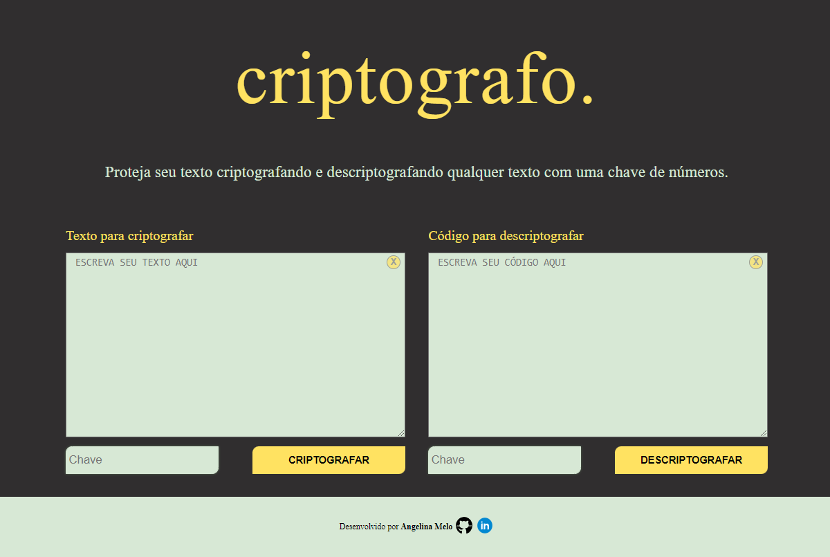 GitHub - ajuliamm/criptografo: Primeiro projeto desenvolvido no bootcamp da @Laboratoria. Nesse ...