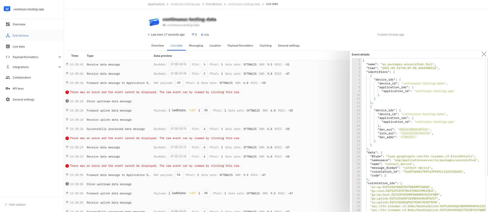 Warnings in the End Devices & Gateways live data of the TTS console · Issue #4648 ...