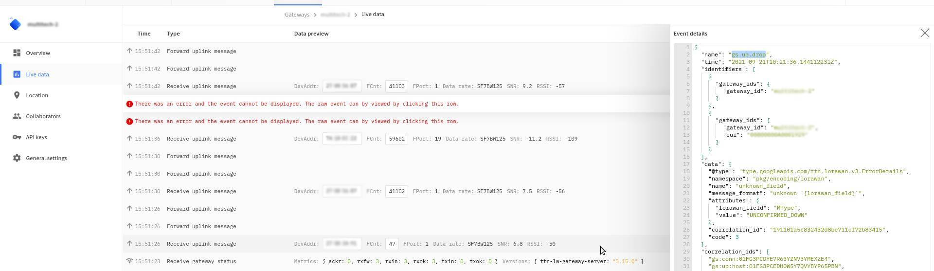 Warnings in the End Devices & Gateways live data of the TTS console · Issue #4648 ...