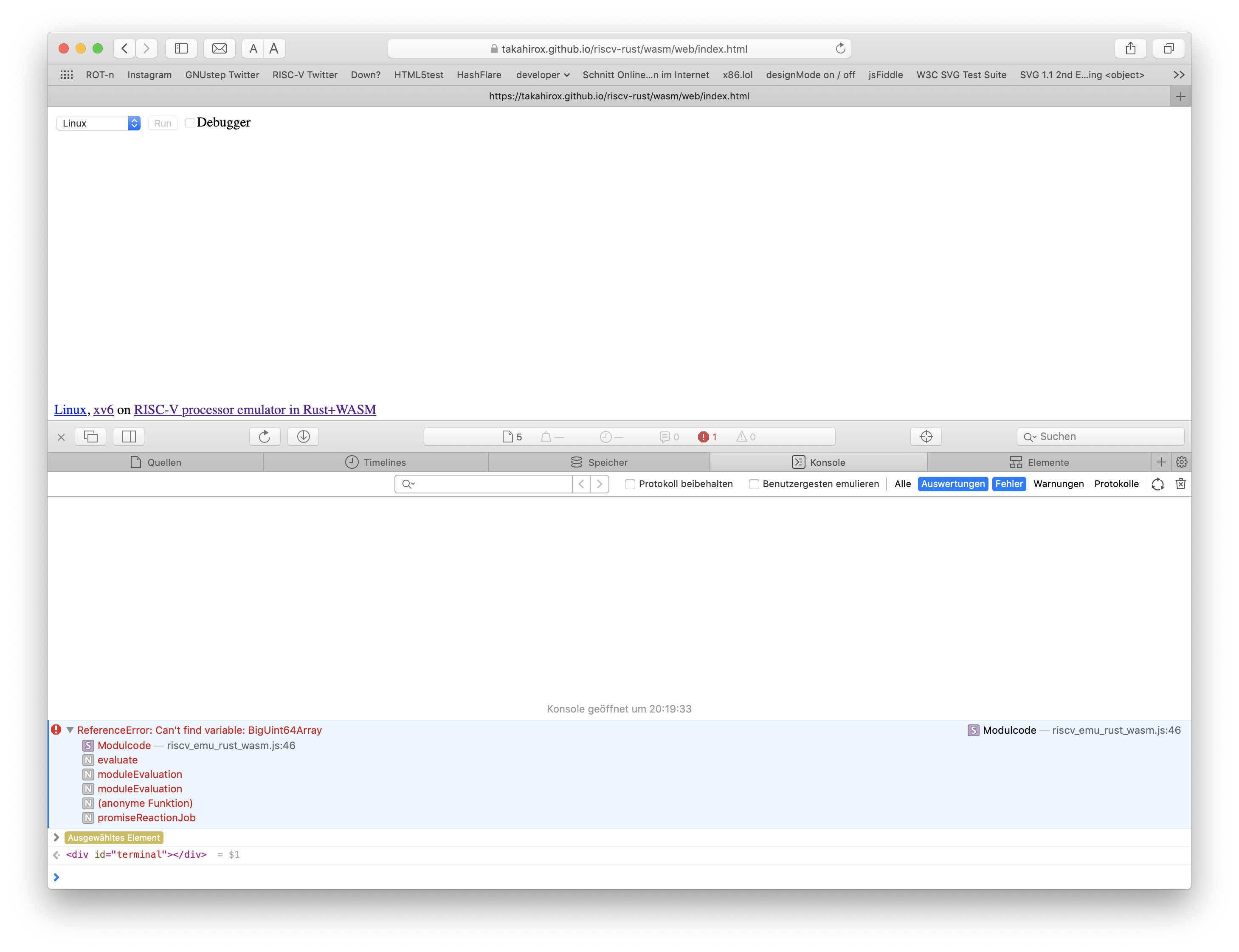 Online demo is broken on iOS Safari/Chrome · Issue #115 · takahirox/riscv-rust · GitHub