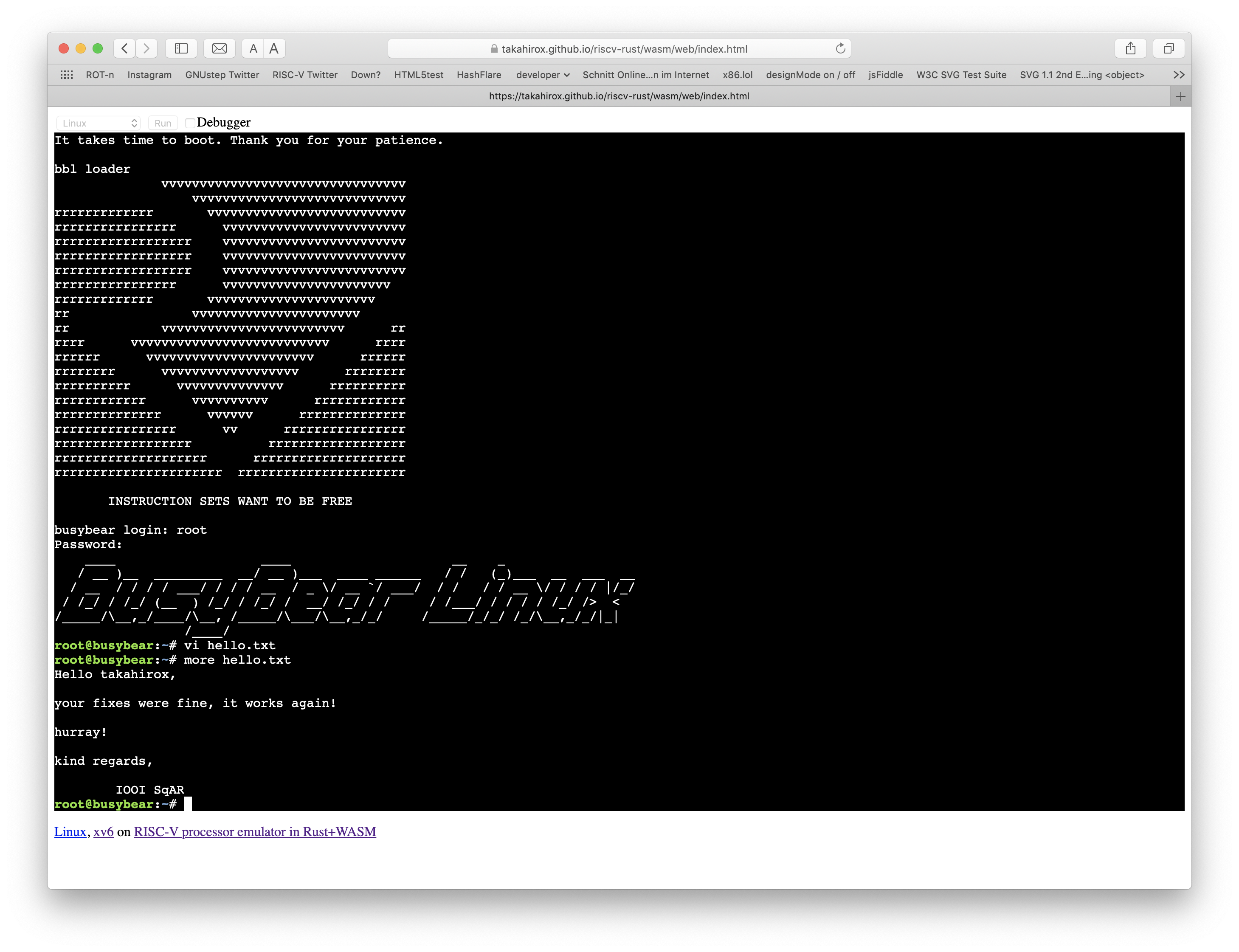 Online demo is broken on iOS Safari/Chrome · Issue #115 · takahirox/riscv-rust · GitHub