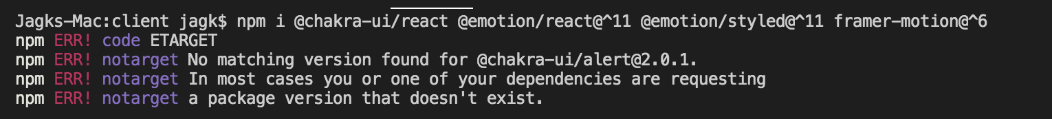 npm ERR! notarget No matching version found for @chakra-ui/alert@2.0.1 · Issue #6107 · chakra-ui ...