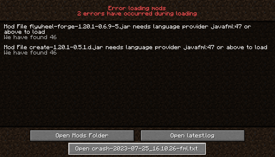 Needs languege provider javafml:47 or above to load - Create issues ...