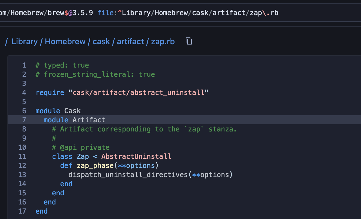 Unusual go to def with for 'module Artifact' in Homebrew/brew · Issue #84 · sourcegraph/scip ...