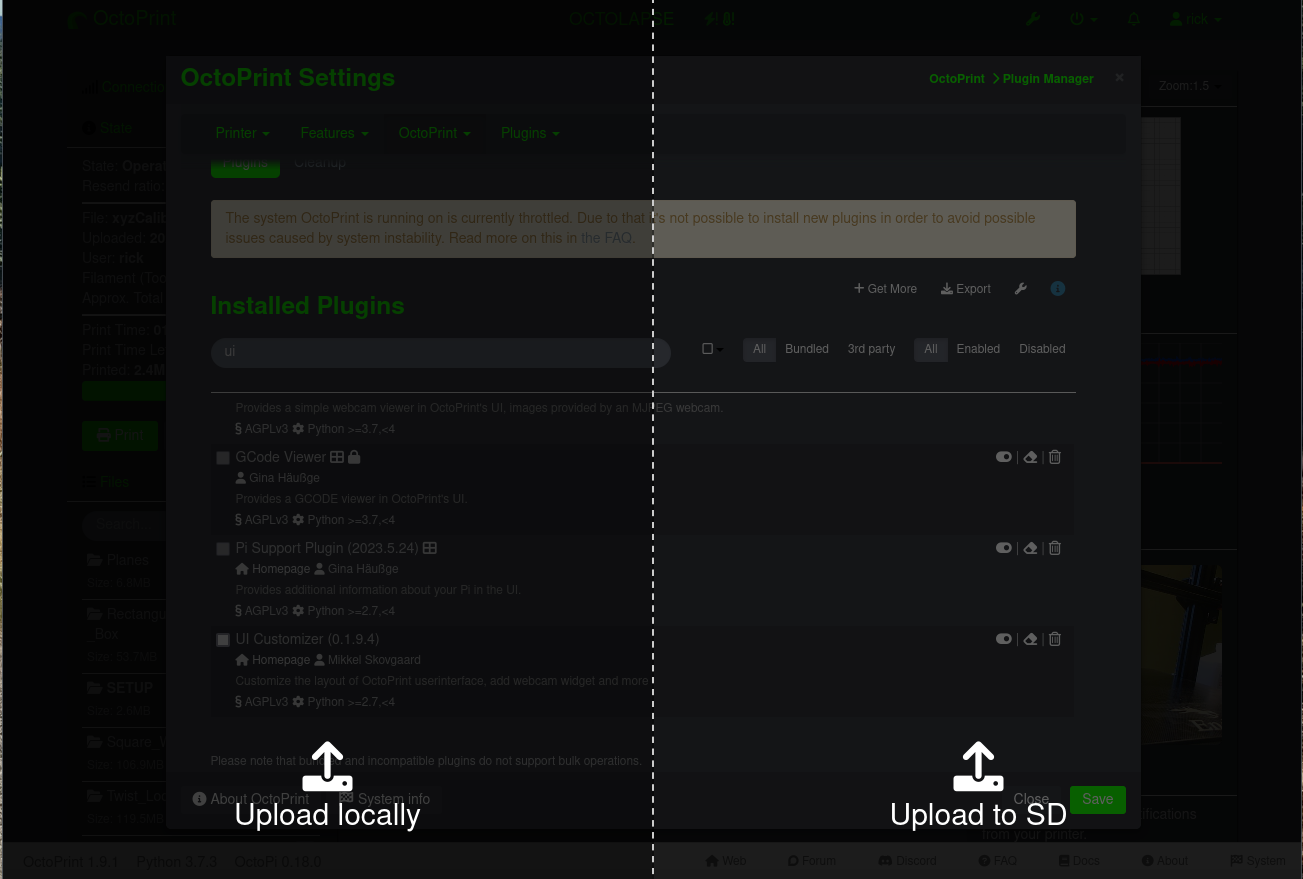 Random Upload takes over screen · Issue #299 · LazeMSS/OctoPrint-UICustomizer · GitHub