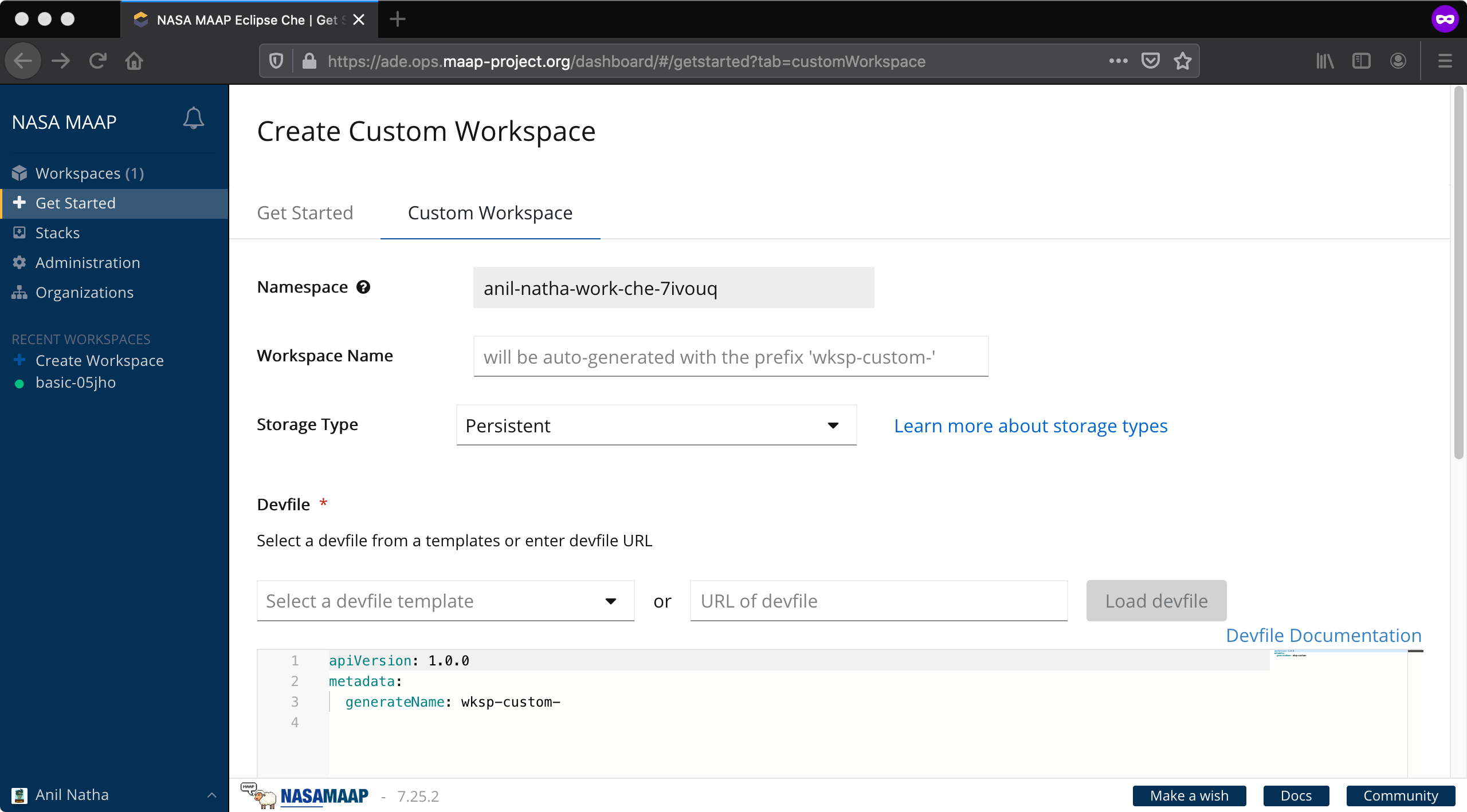 Unable to open workspace in GCC Ops · Issue #429 · MAAP-Project/Community · GitHub