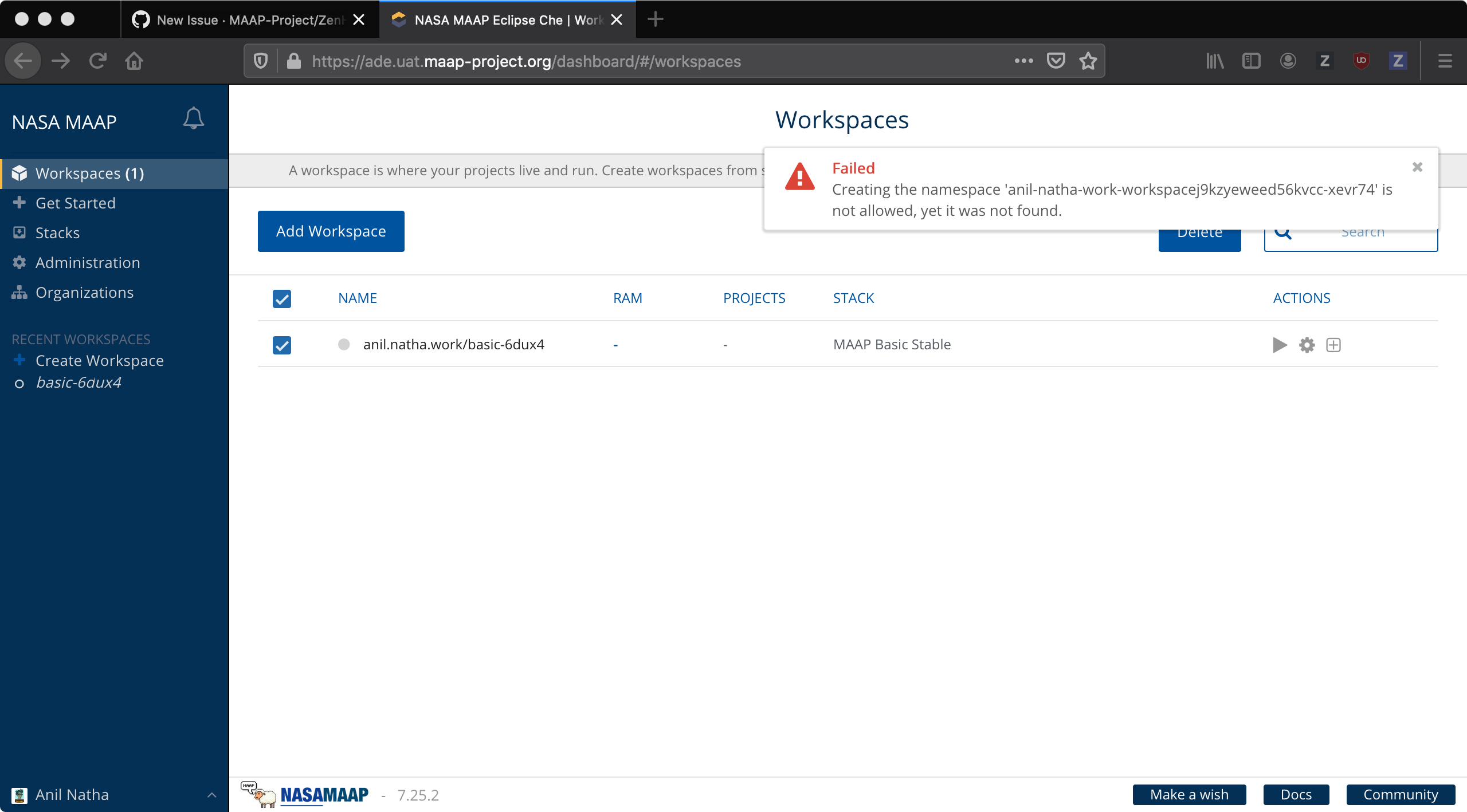Unable to open workspace in GCC Ops · Issue #429 · MAAP-Project/Community · GitHub