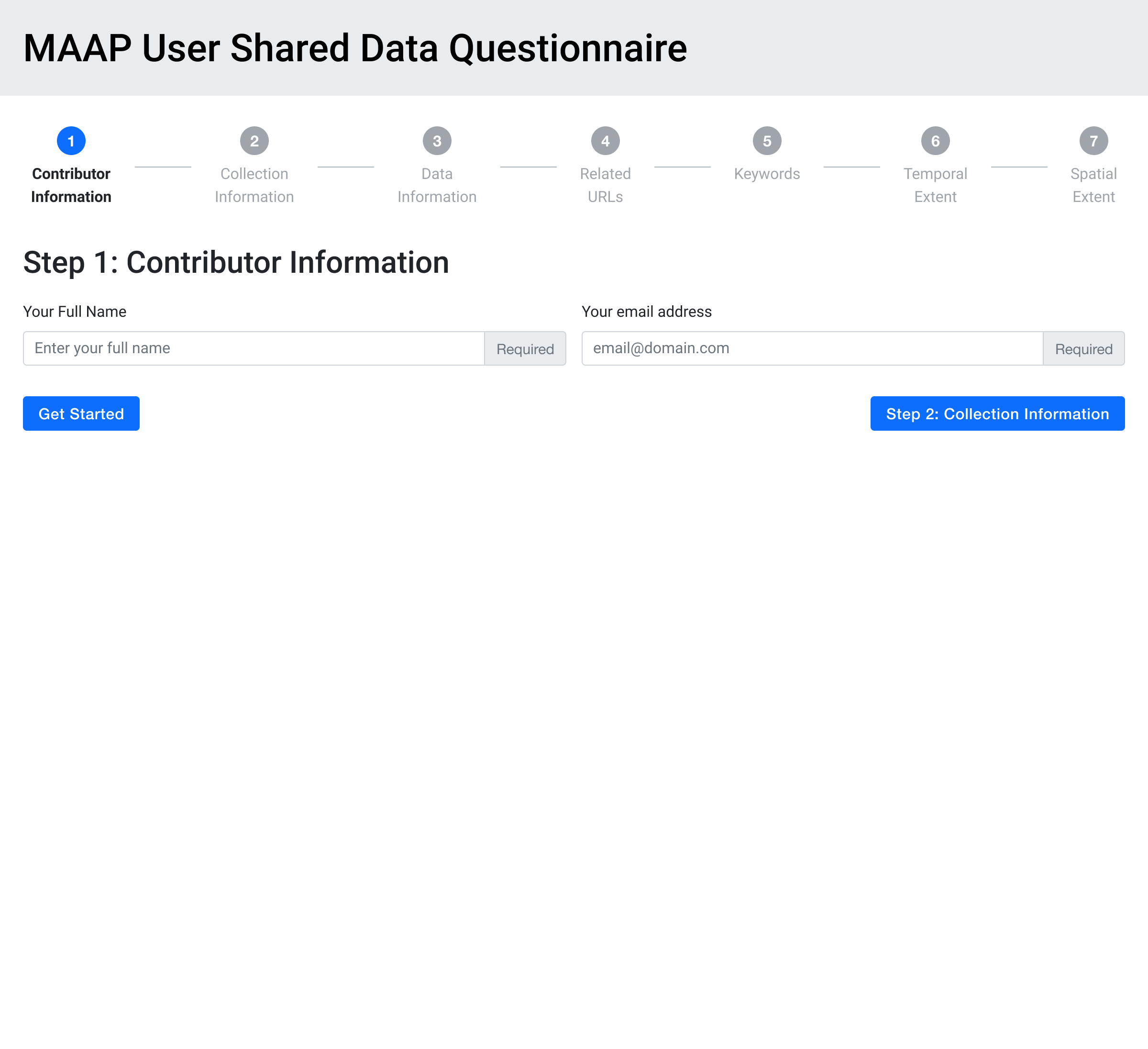 Design User Shared Data Questionnaire Interface · Issue #468 · MAAP-Project/Community · GitHub