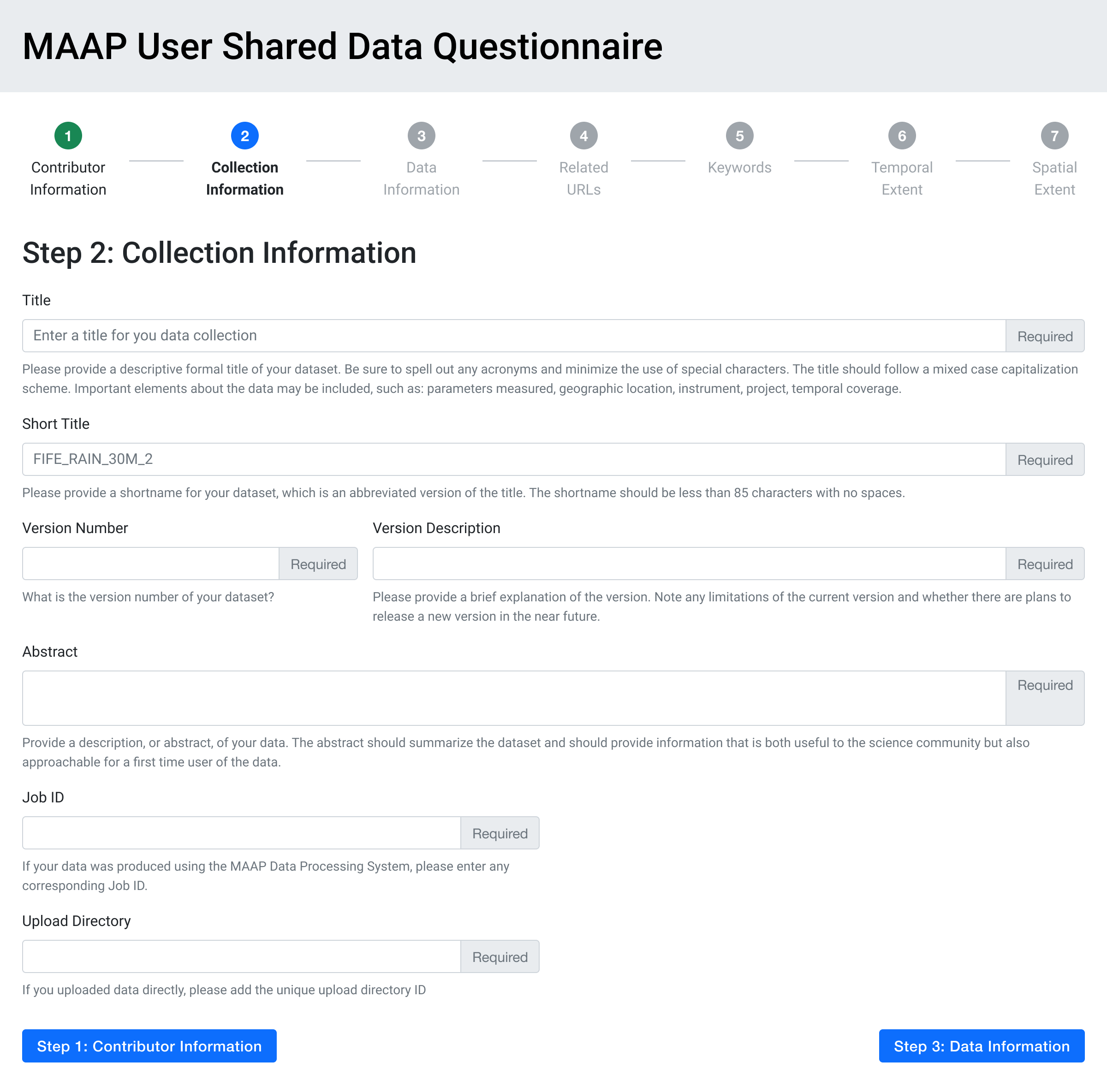 Design User Shared Data Questionnaire Interface · Issue #468 · MAAP-Project/Community · GitHub