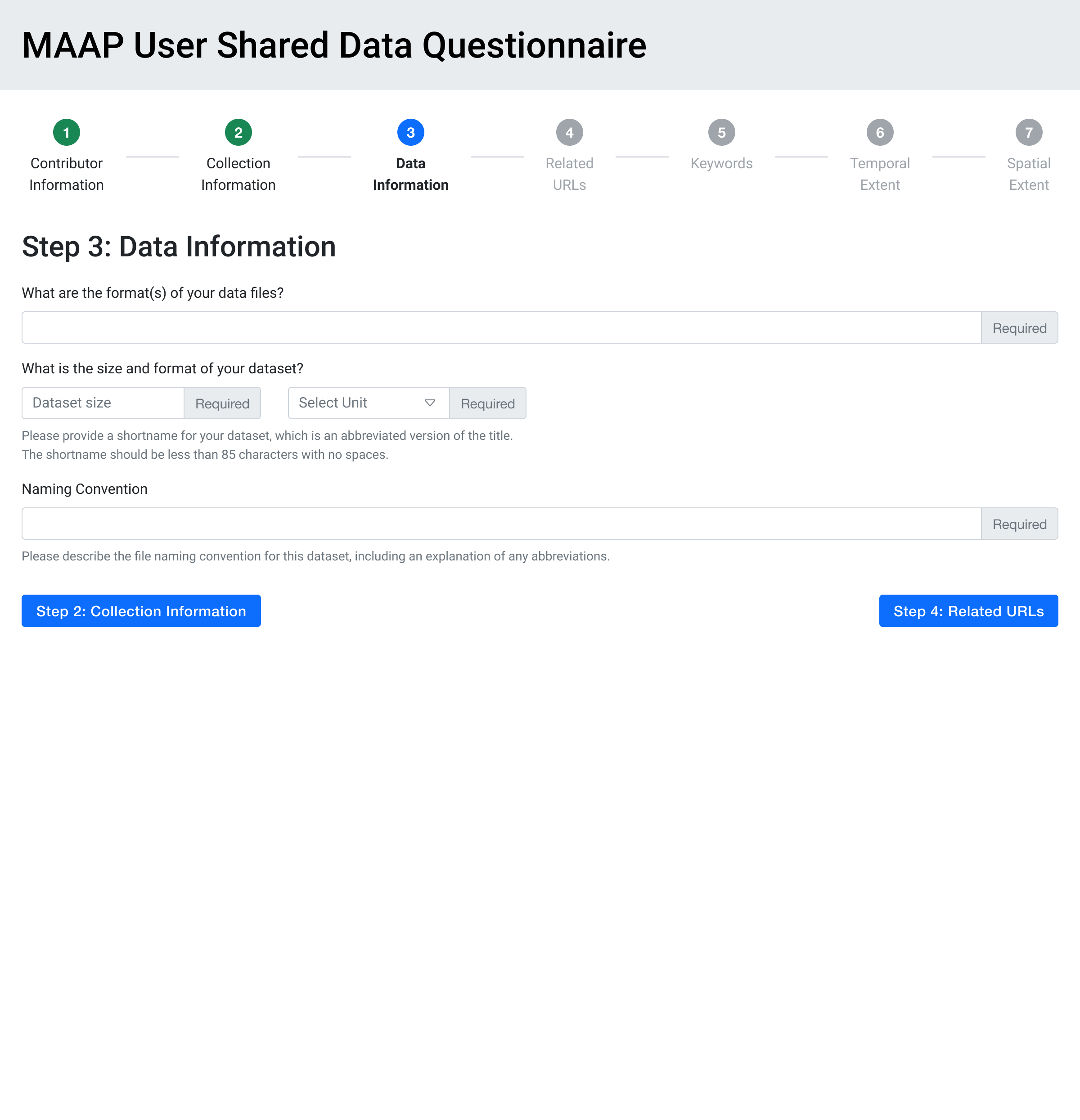 Design User Shared Data Questionnaire Interface · Issue #468 · MAAP-Project/Community · GitHub