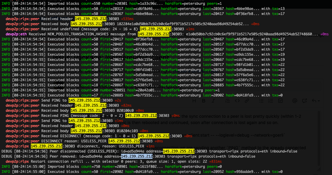 Client: Connection to sync peer gets lost quickly · Issue #1421 · ethereumjs/ethereumjs-monorepo ...
