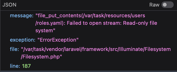 Unable to update roles.yaml file in laravel vapor · Issue #5986 · statamic/cms · GitHub