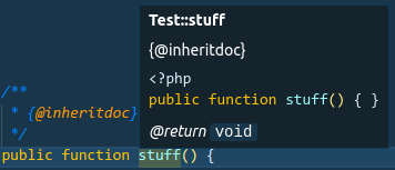 {@inheritdoc} not working as expected · Issue #477 · bmewburn/vscode-intelephense · GitHub