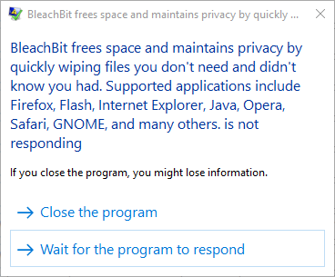 BleachBit name on Windows 10 includes description · Issue #1134 ...