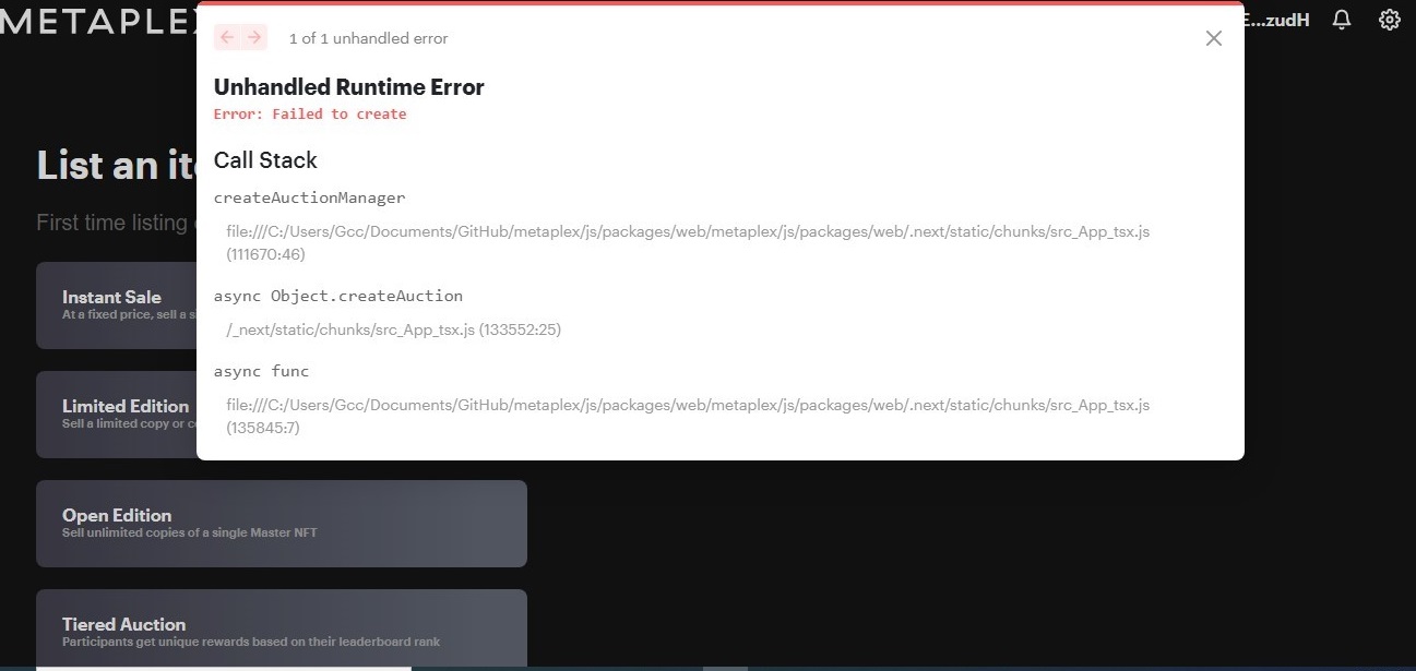 Error: fail to create · Issue #1161 · metaplex-foundation/metaplex · GitHub