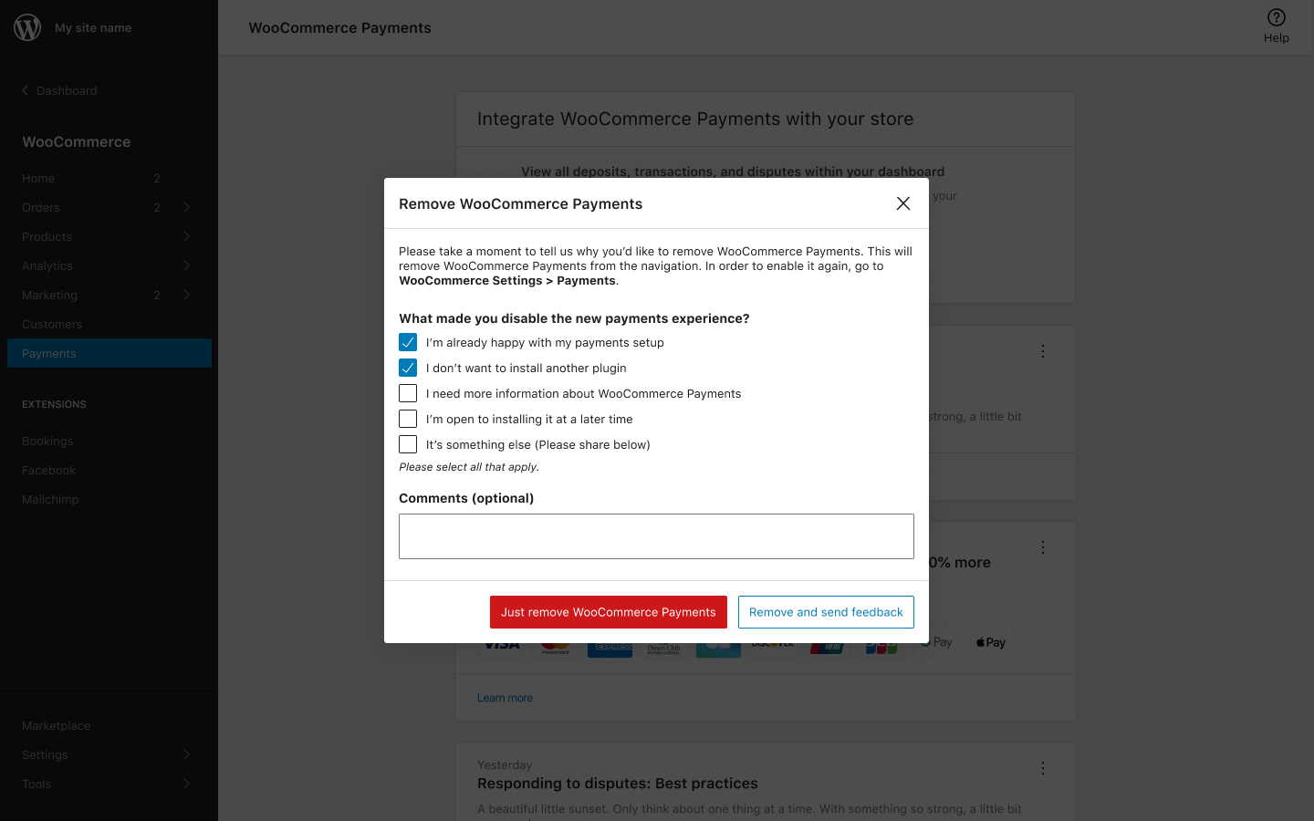 Add exit survey to WC Pay welcome screen · Issue #8066 · woocommerce/woocommerce-admin · GitHub