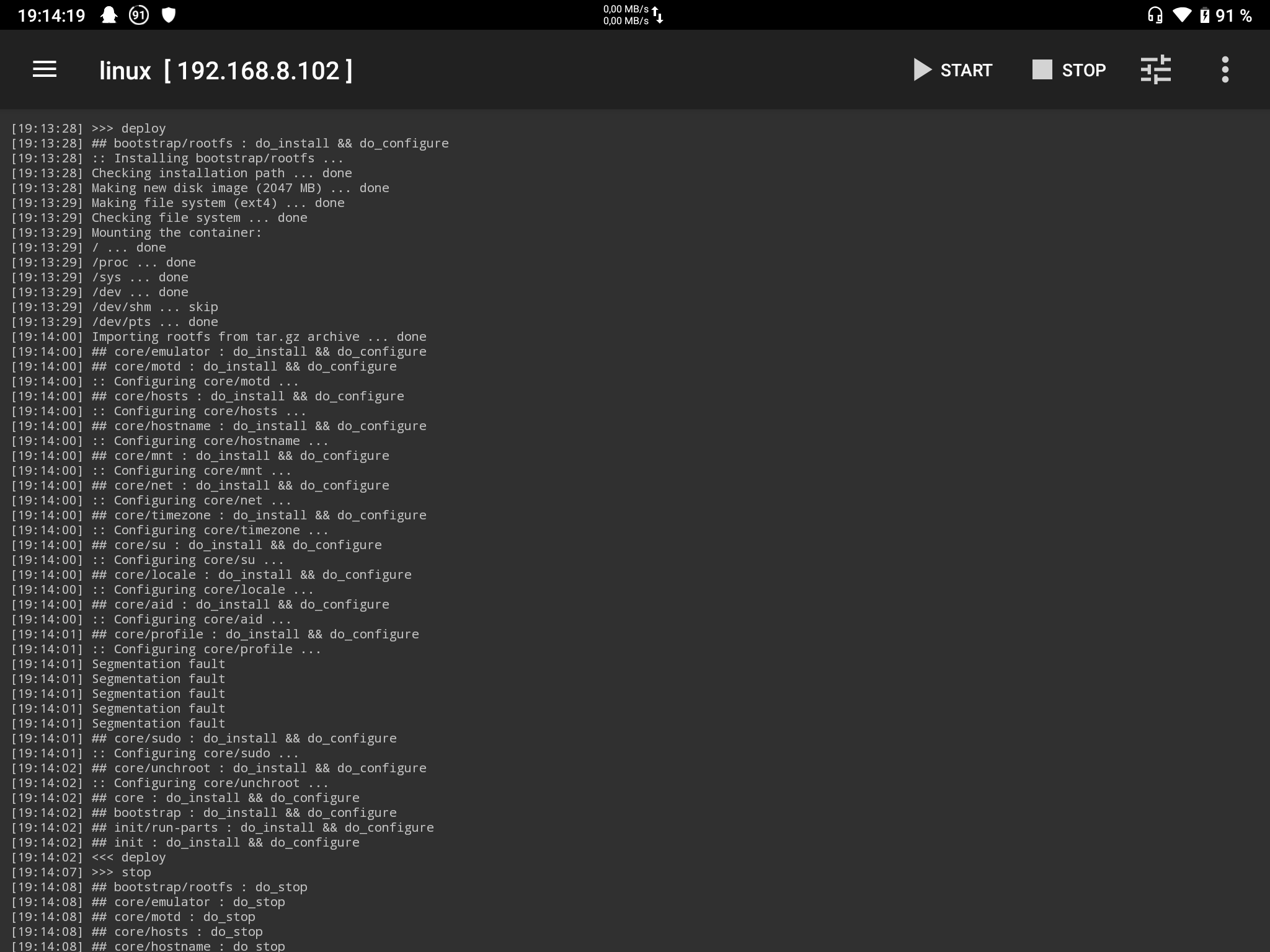 Configuring core/profile ... Segmentation fault · Issue #1300 · meefik/linuxdeploy · GitHub