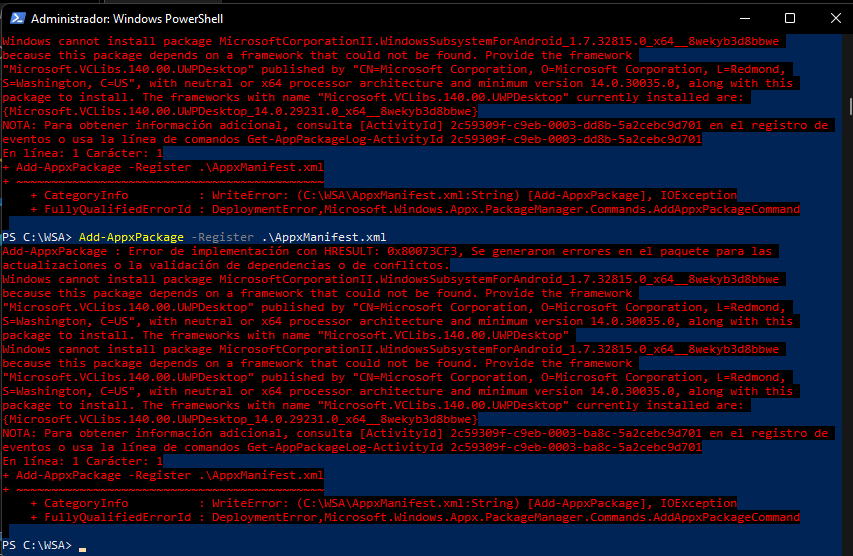 Error 0x80073CF3 when trying to run the following Add-AppxPackage -Register command ...