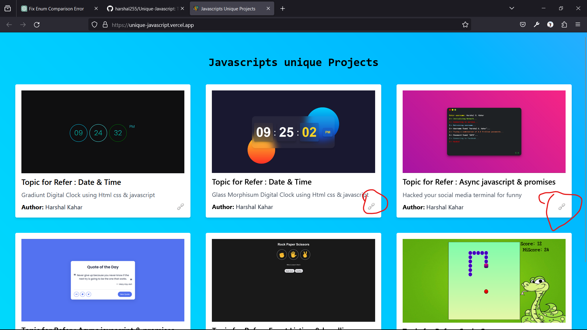 Project doesn't opened on page 2 & page 3 · Issue #83 · harshal255/Unique-Javascript · GitHub