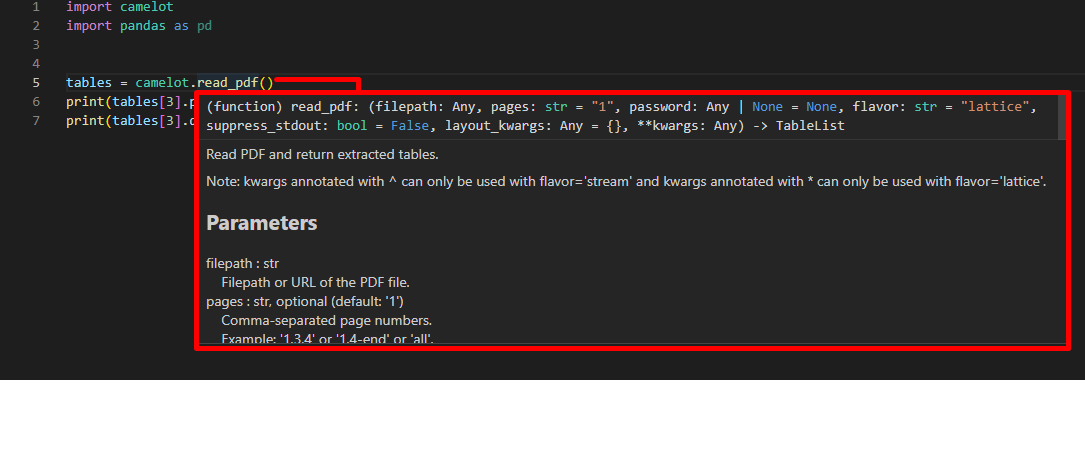 No documentation to '.parsing_report' or '.df' · Issue #311 · camelot-dev/camelot · GitHub
