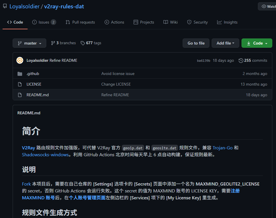 前辈的Action脚本/Readme中的小问题 · Issue #66 · Loyalsoldier/v2ray-rules-dat · GitHub