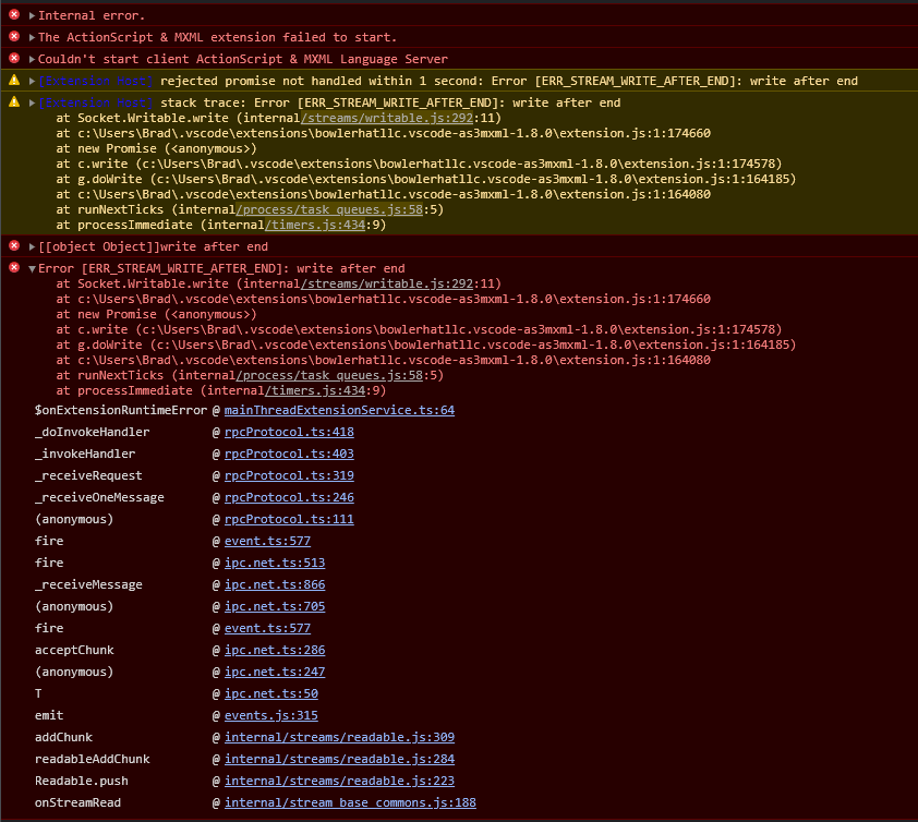 Extension failed to start · Issue #549 · BowlerHatLLC/vscode-as3mxml · GitHub