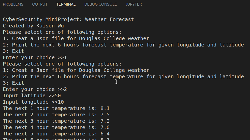 GitHub - KaisenWu/CyberSecurity_MiniProject_WeatherForecast_Python GitHub - KaisenWu/CyberSecurity_MiniProject_WeatherForecast_Python