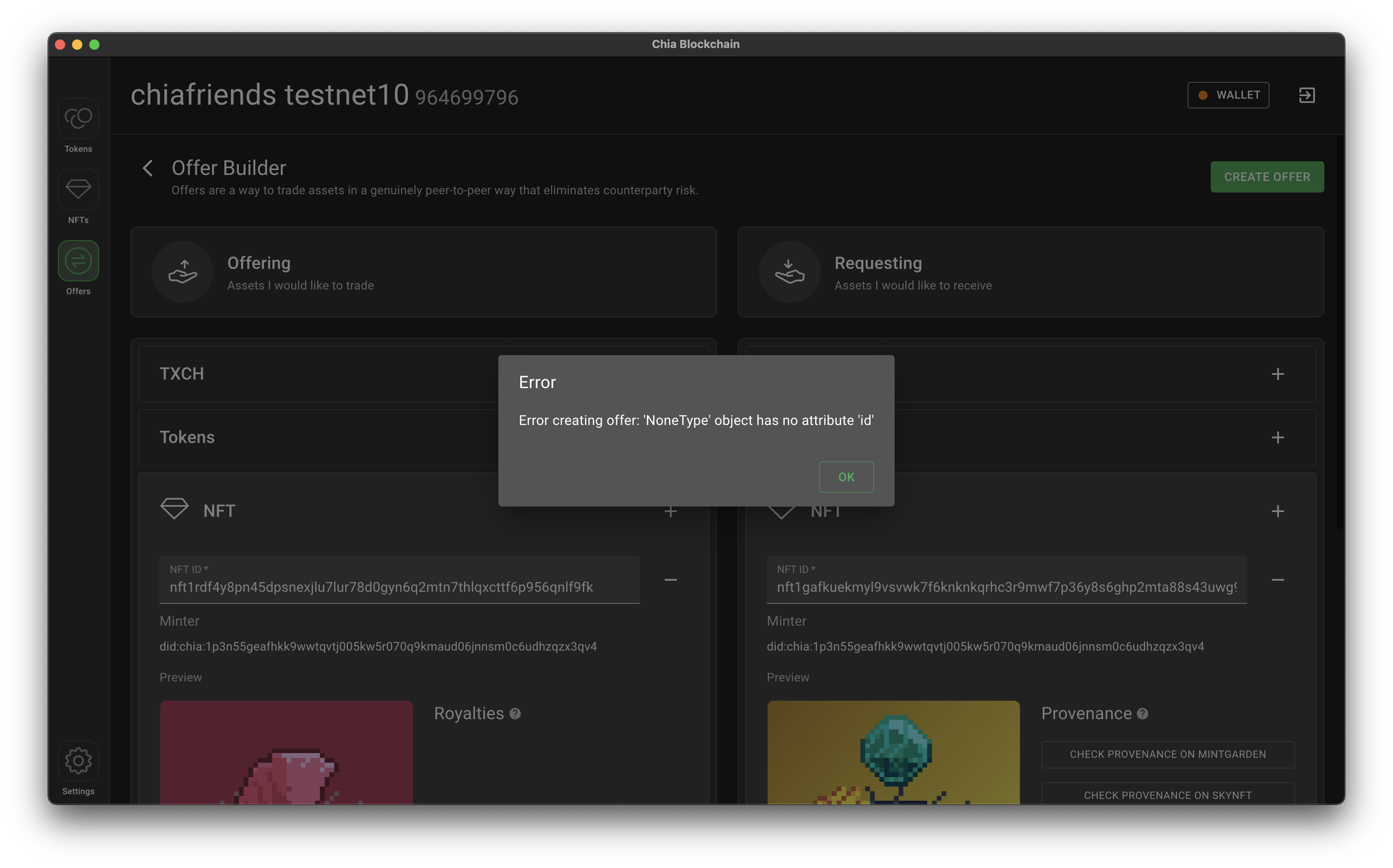 [Bug] need a better error message when creating an offer for an NFT you don't own · Issue #1144 ...