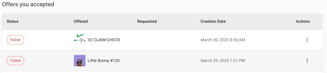 [Bug] Accepted offer for NFT is being reported as pending/failed in GUI and CLI even though I ...