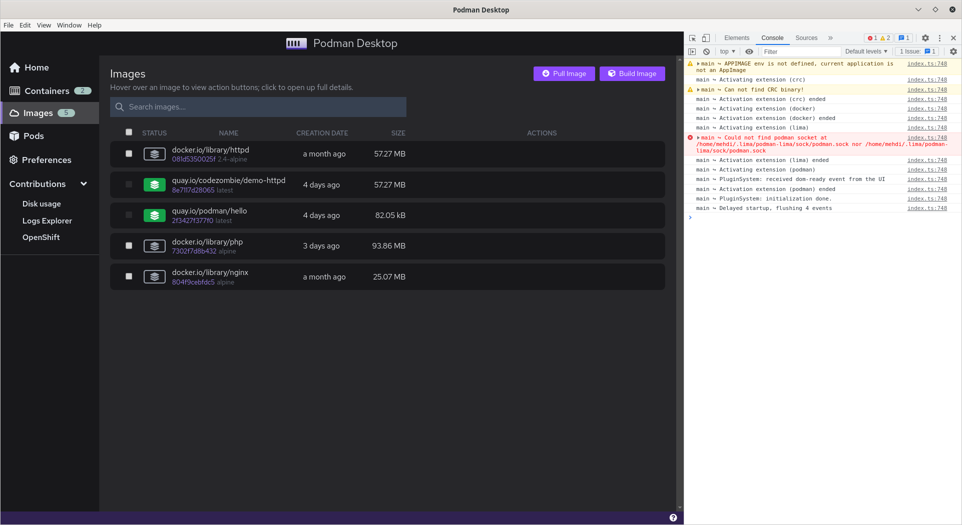 Podman Desktop does not show available images and container · Issue ...
