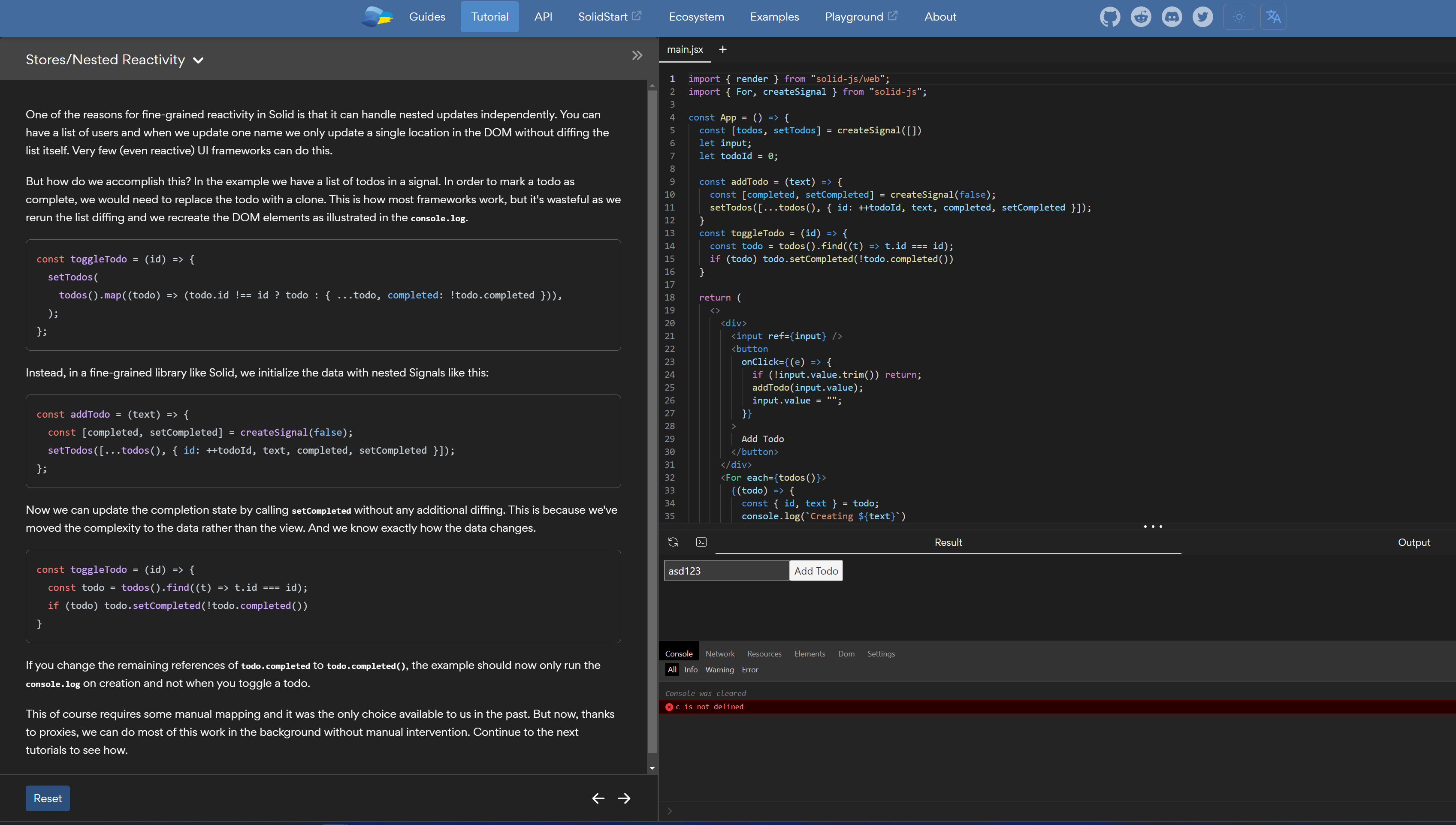 Bug C Is Not Defined Error In Stores Nested Reactivity Playground