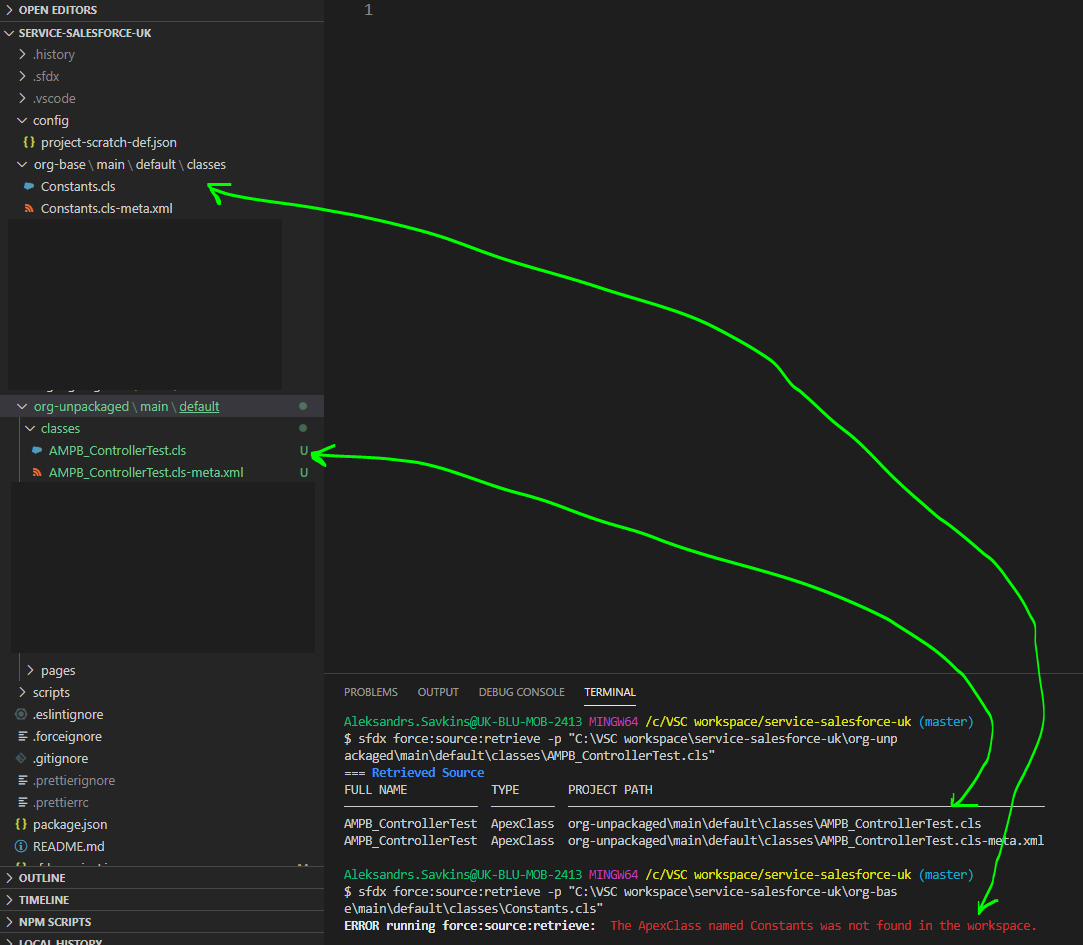 "SFDX: Retrieve This Source from Org" works only on default package dir ...