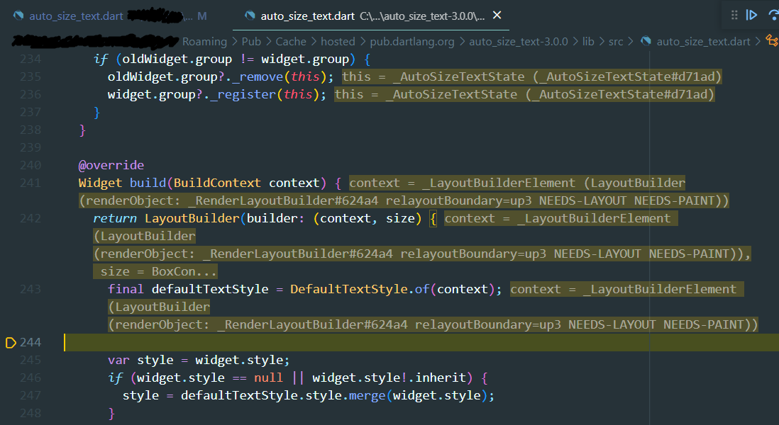 After updating a remote dependency on `pubspec.yaml` to a local version, the debugger keeps ...