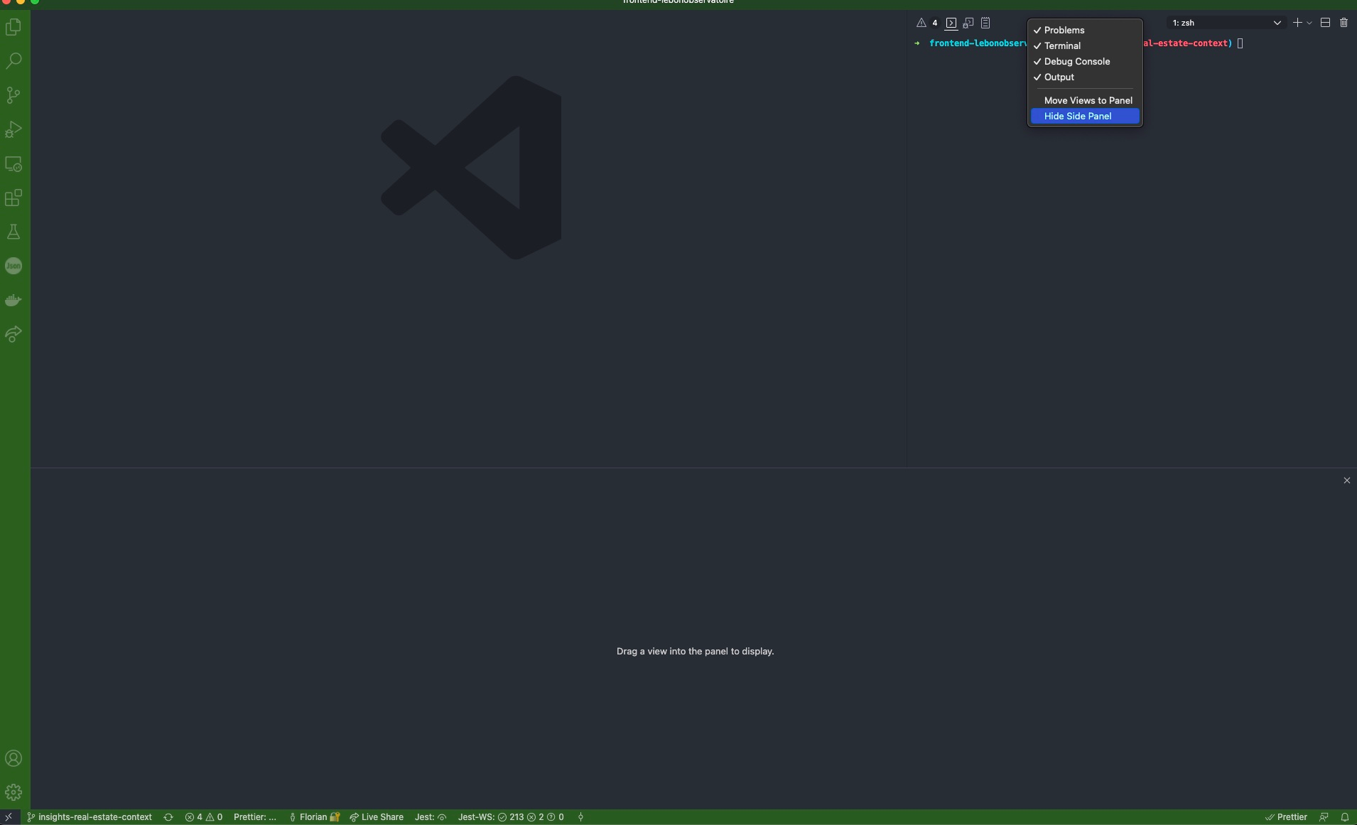 Shortcut cmd+J does not toggle the panel views on the right side ...