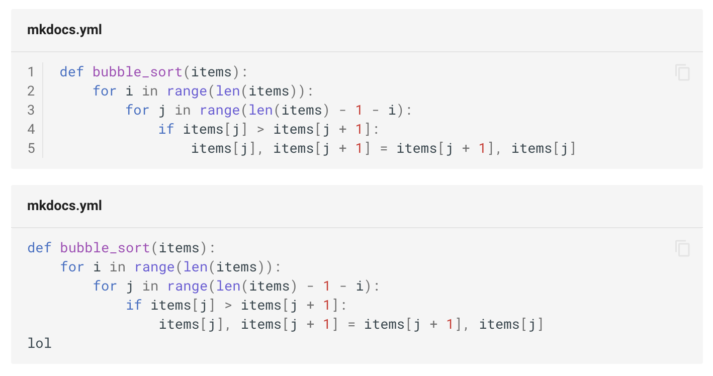 Feature suggestion: support new code highlight features · Issue #2997 · squidfunk/mkdocs ...